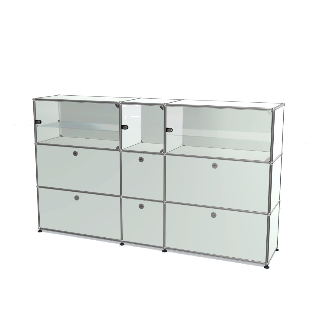 3x3 Modular Metal Highboard with 6 bottom doors & 3 top glass doors [W ...