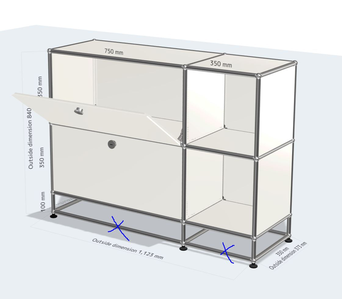 2x3 Modular Metal Sideboard with 4 top doors [W750XD350XH(100+350+350 ...